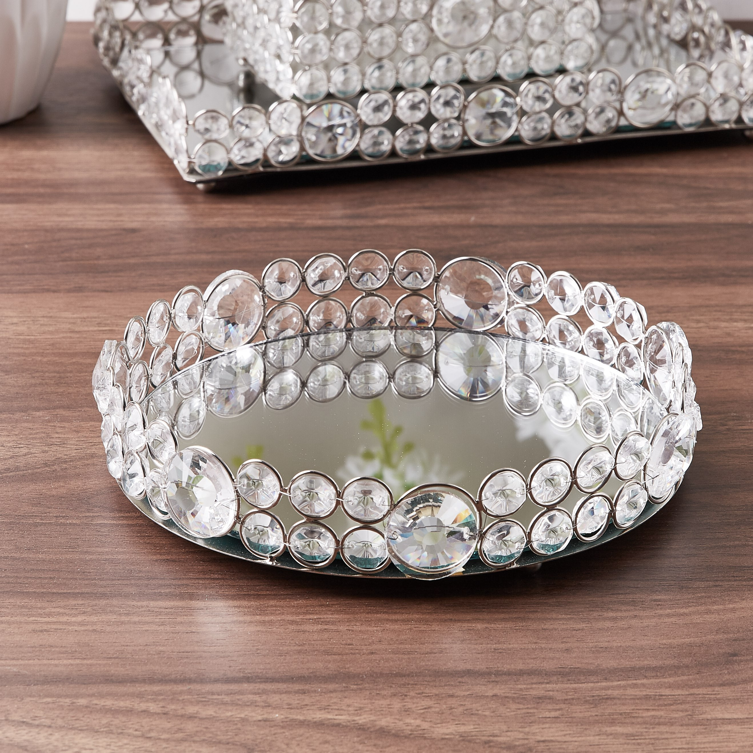 Buy Krystal Circular Crystal Mirror Tray Online in UAE | Homebox