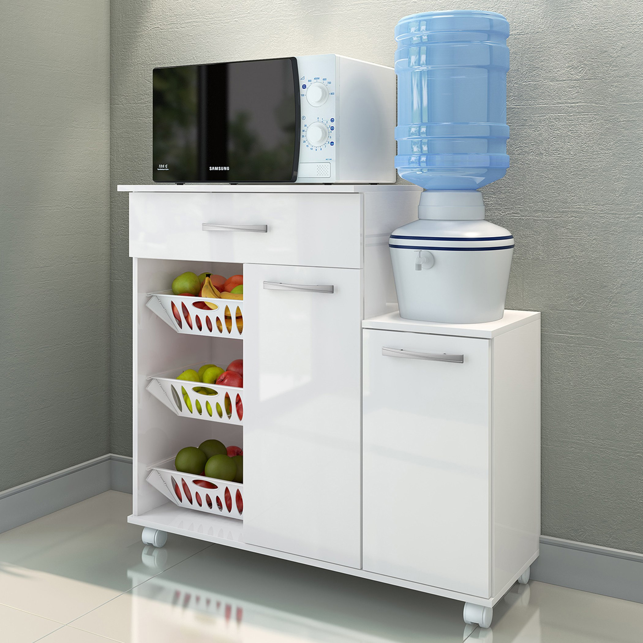 Buy Carly 3-Tray Microwave Cart with Drawer and 2 Doors Online in KSA ...