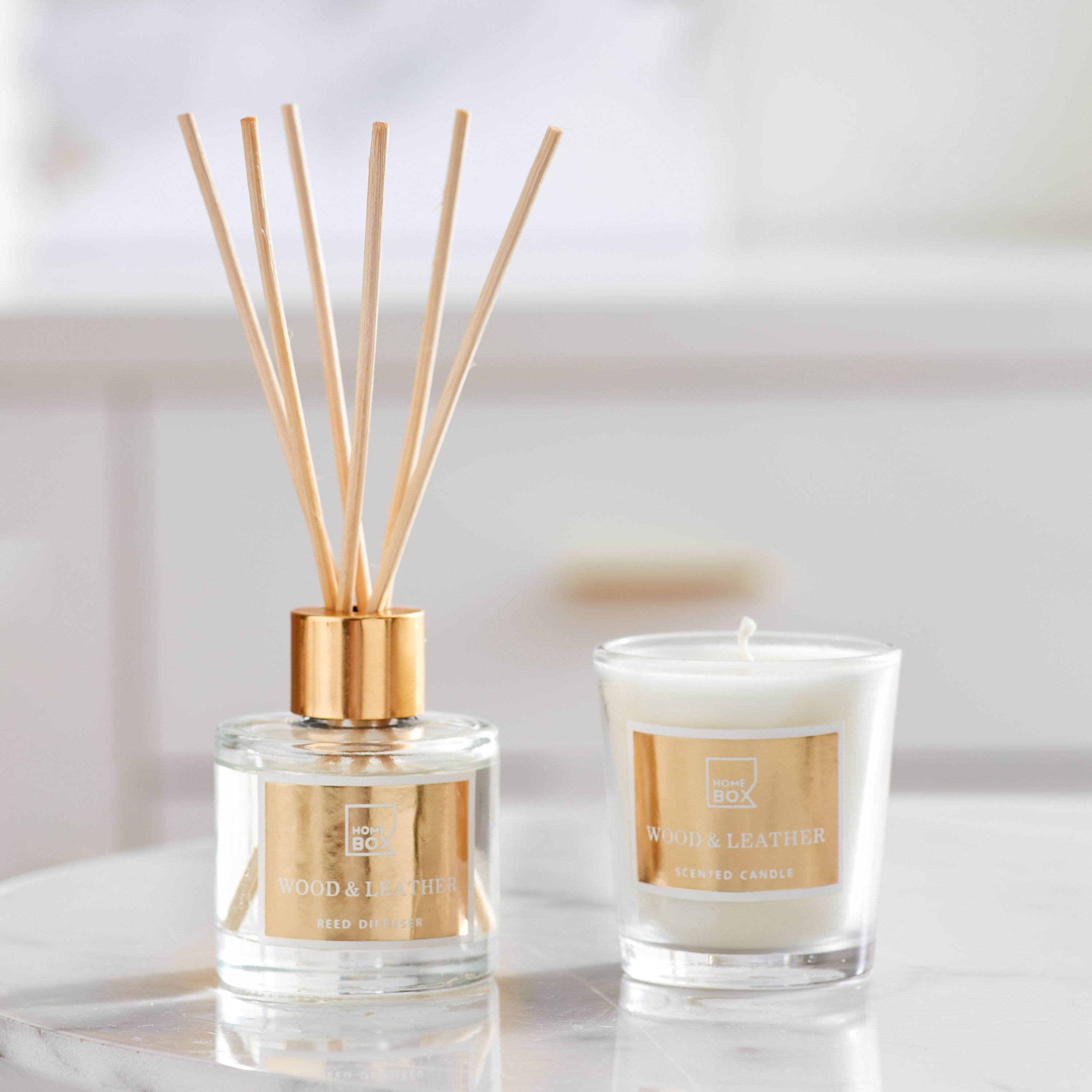 Shop Claire Wood and Leather Reed Diffuser and Candle Fragrance Gift ...