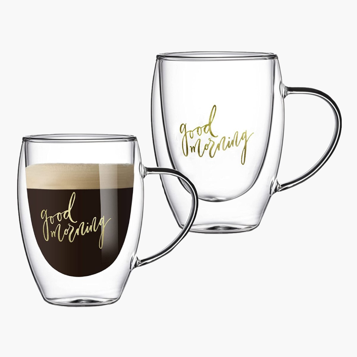 Buy Zen Good Morning Print Double Wall Glass Mug with Handle - Set of 2 ...