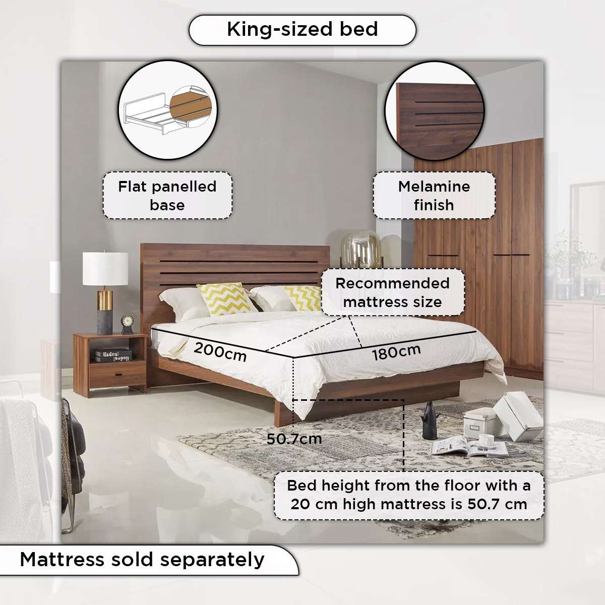 Patara King Bed with Floating Footboard 180x200 cm