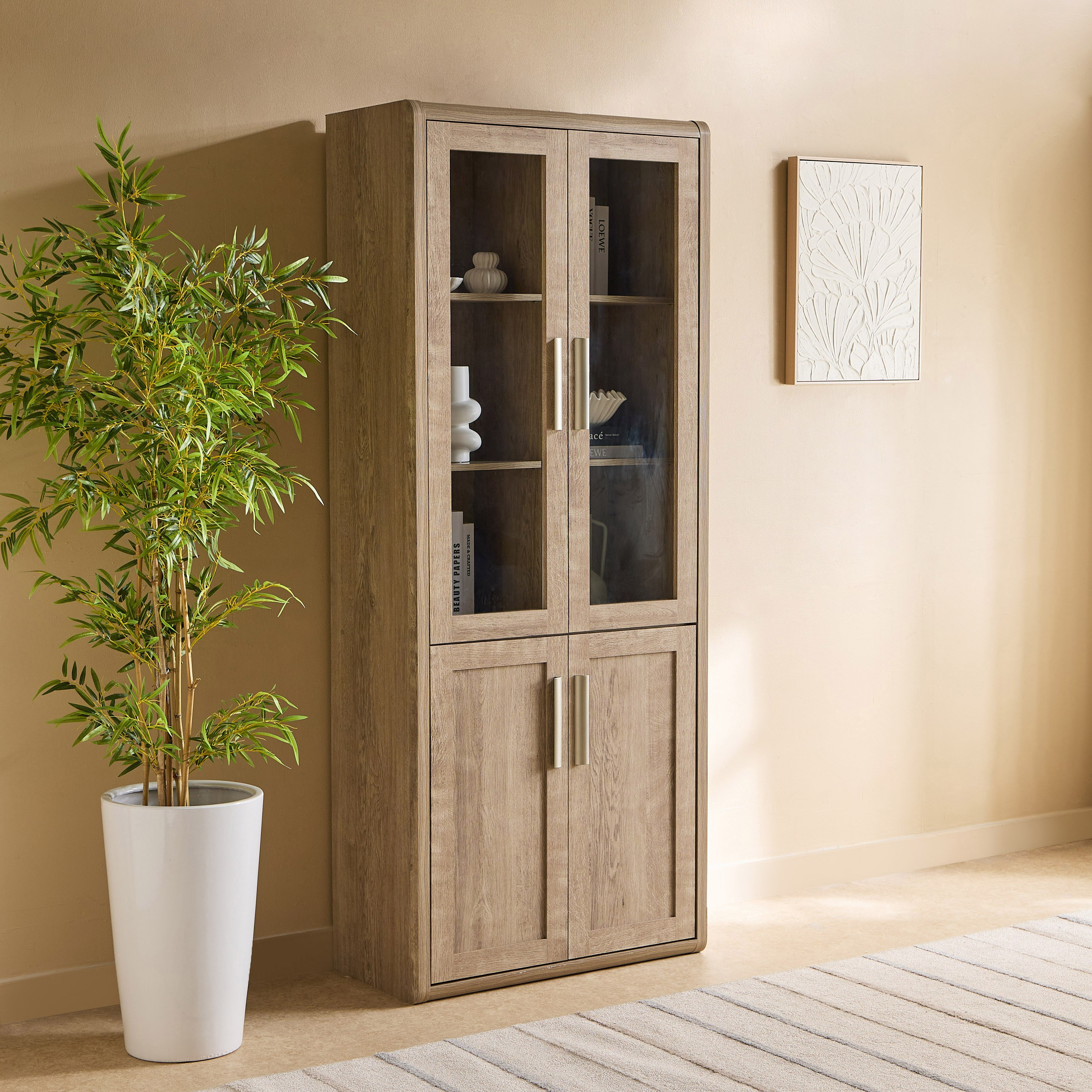 Buy Curvy Bookcase with 2 Glass Doors Online in Bahrain | Homebox