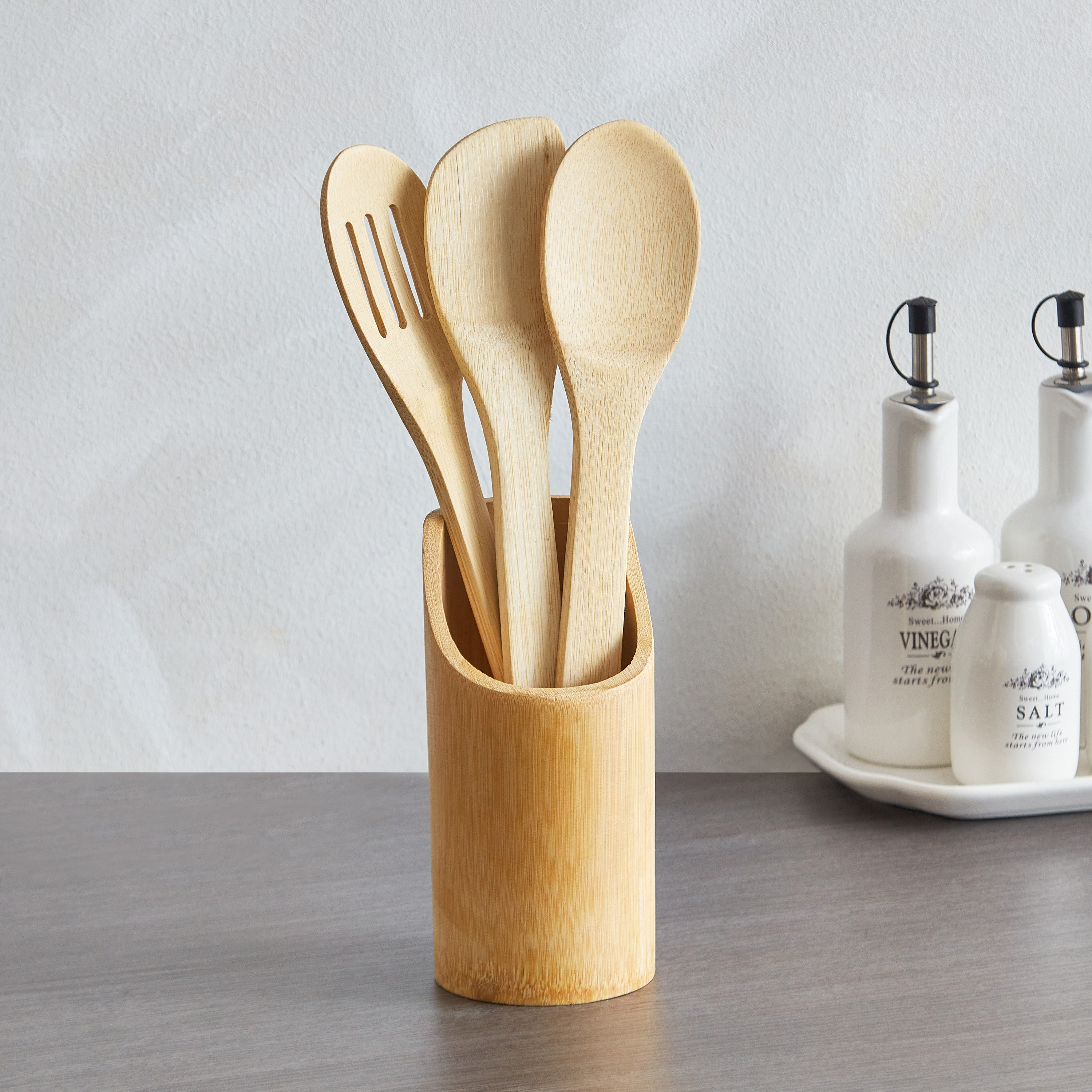 Buy Bamboo Kitchen Tool 4-Piece Set with Holder Online in KSA | Homebox