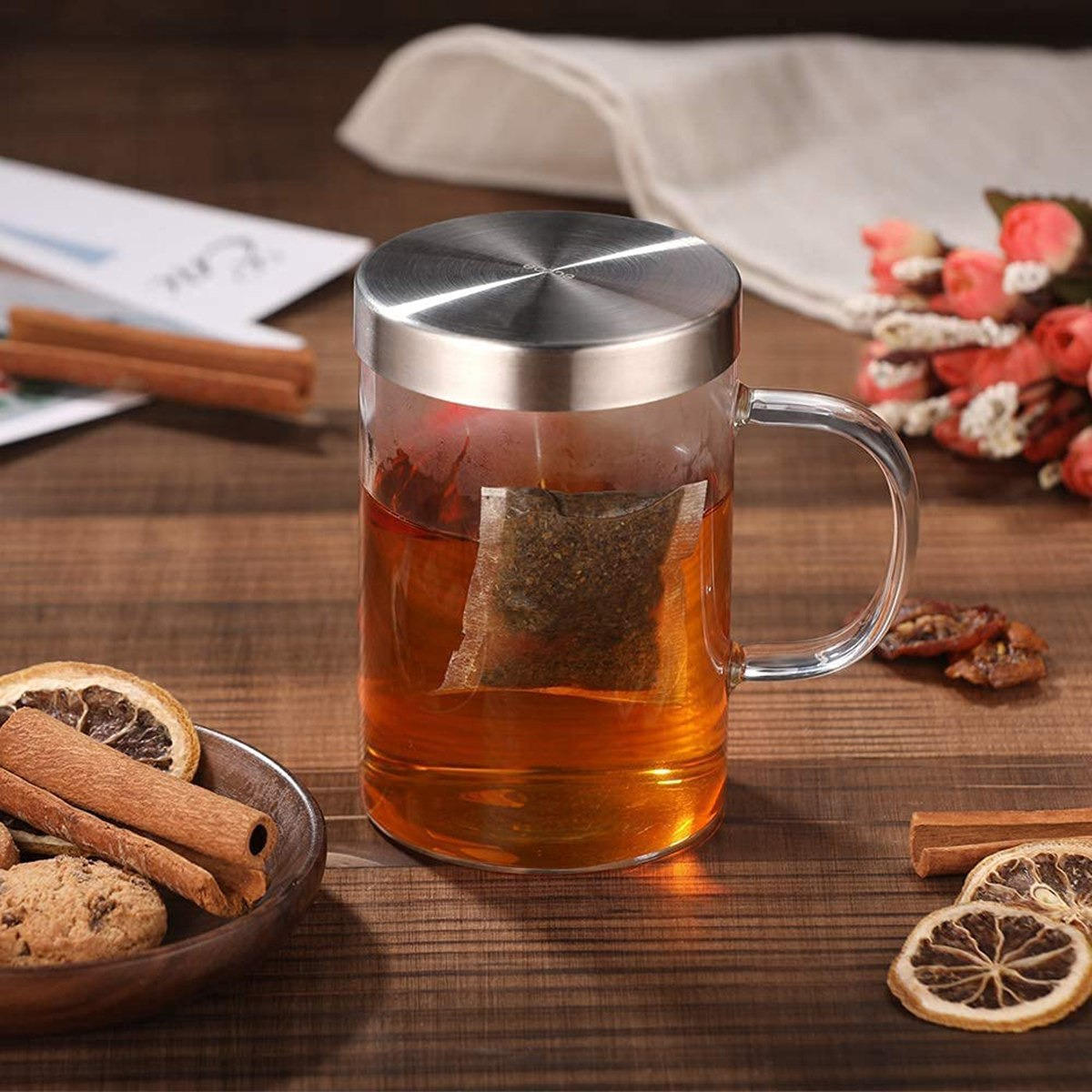 Buy Zen Borosilicate Glass Mug with Stainless Steel Infuser - 400 ml ...