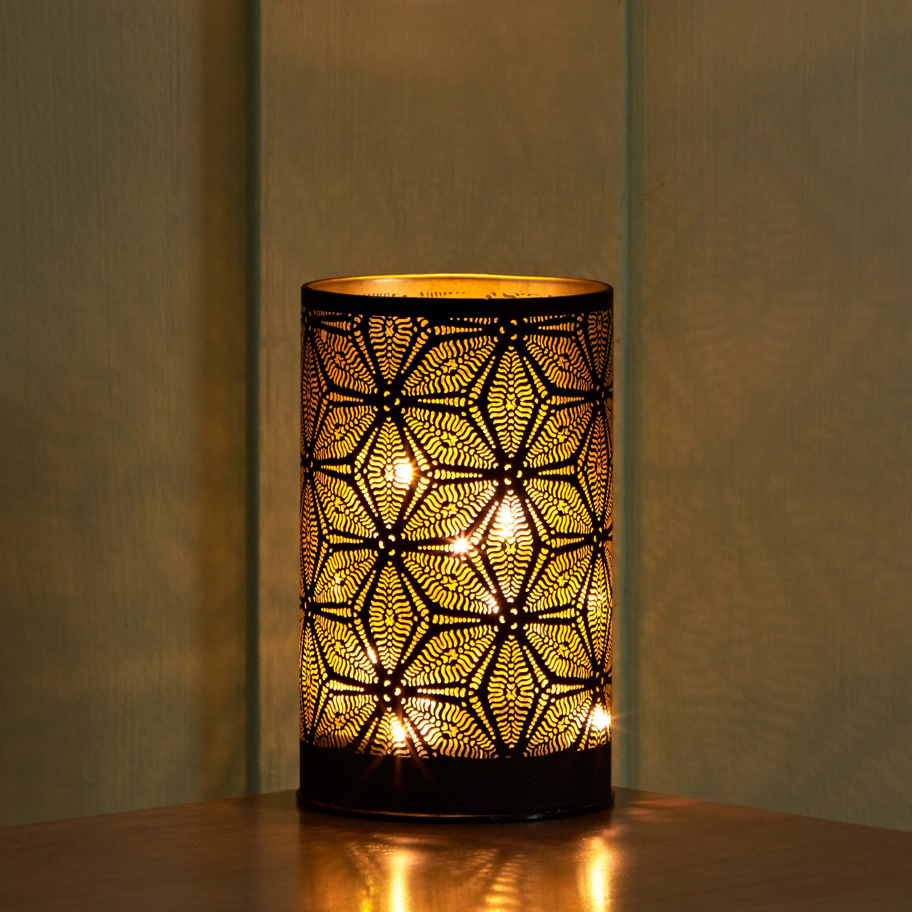 Buy Evren Cutwork Glass Candleholder with LED Lights - 8x8x13 cm Online ...