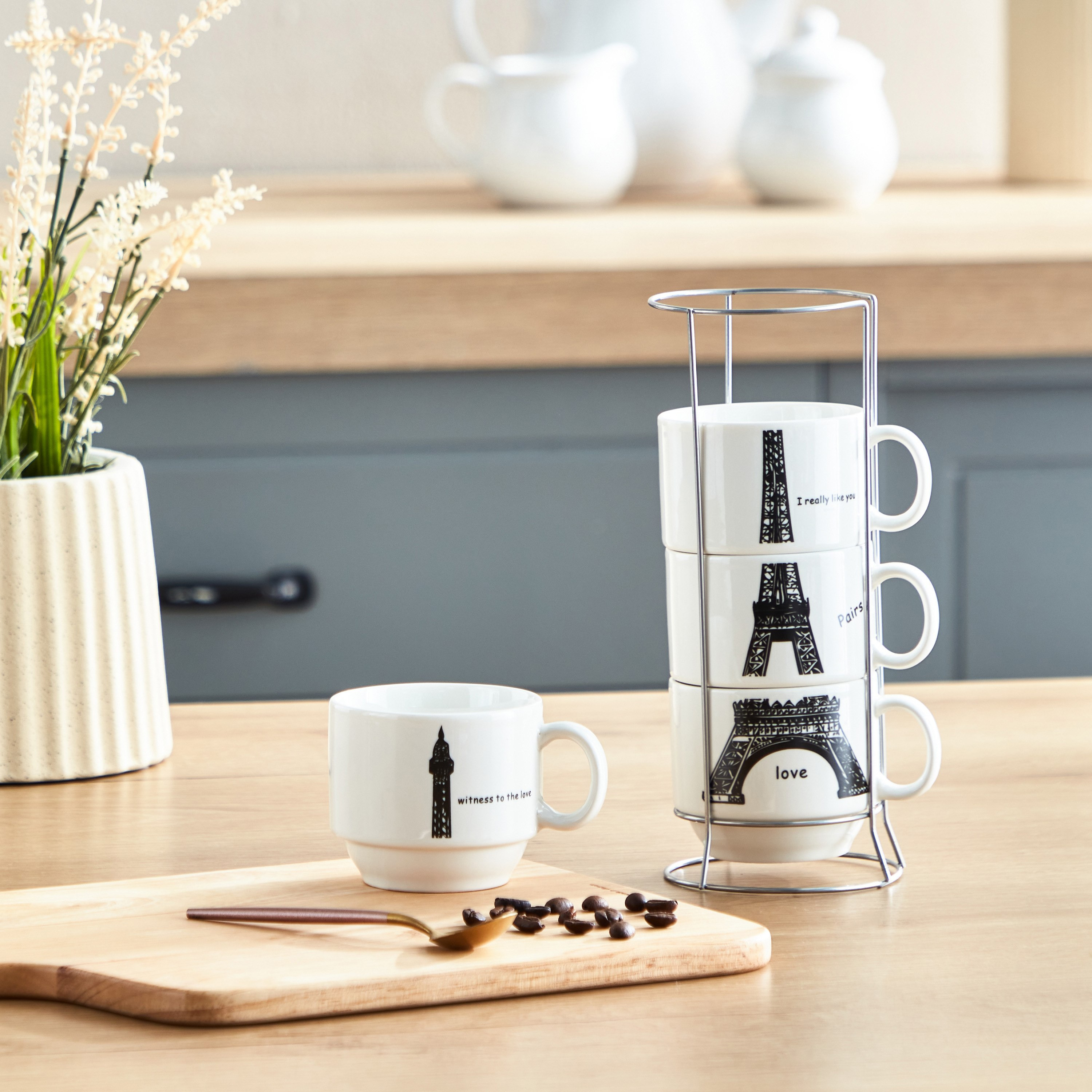 Buy Neo 5-Piece Eiffel Tower Mug Set with Stand Online in UAE | Homebox