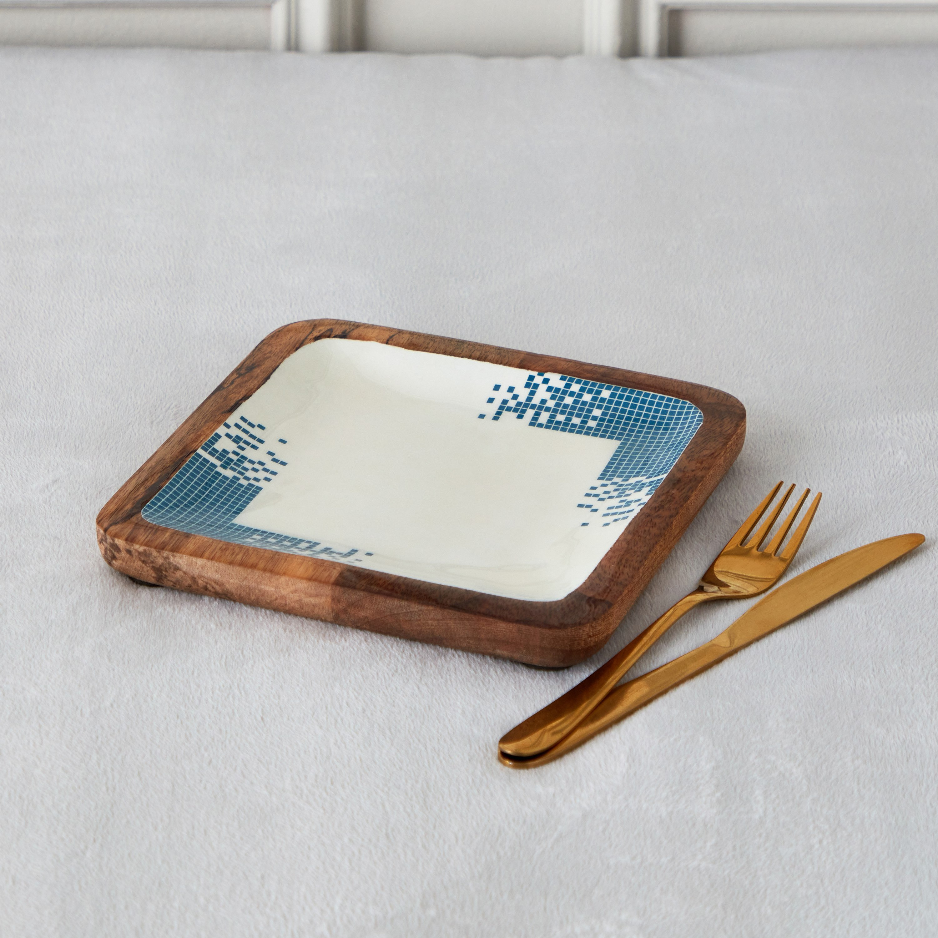 Buy Artisan Enamelled Wooden Square Plate - 20 cm Online in UAE | Homebox