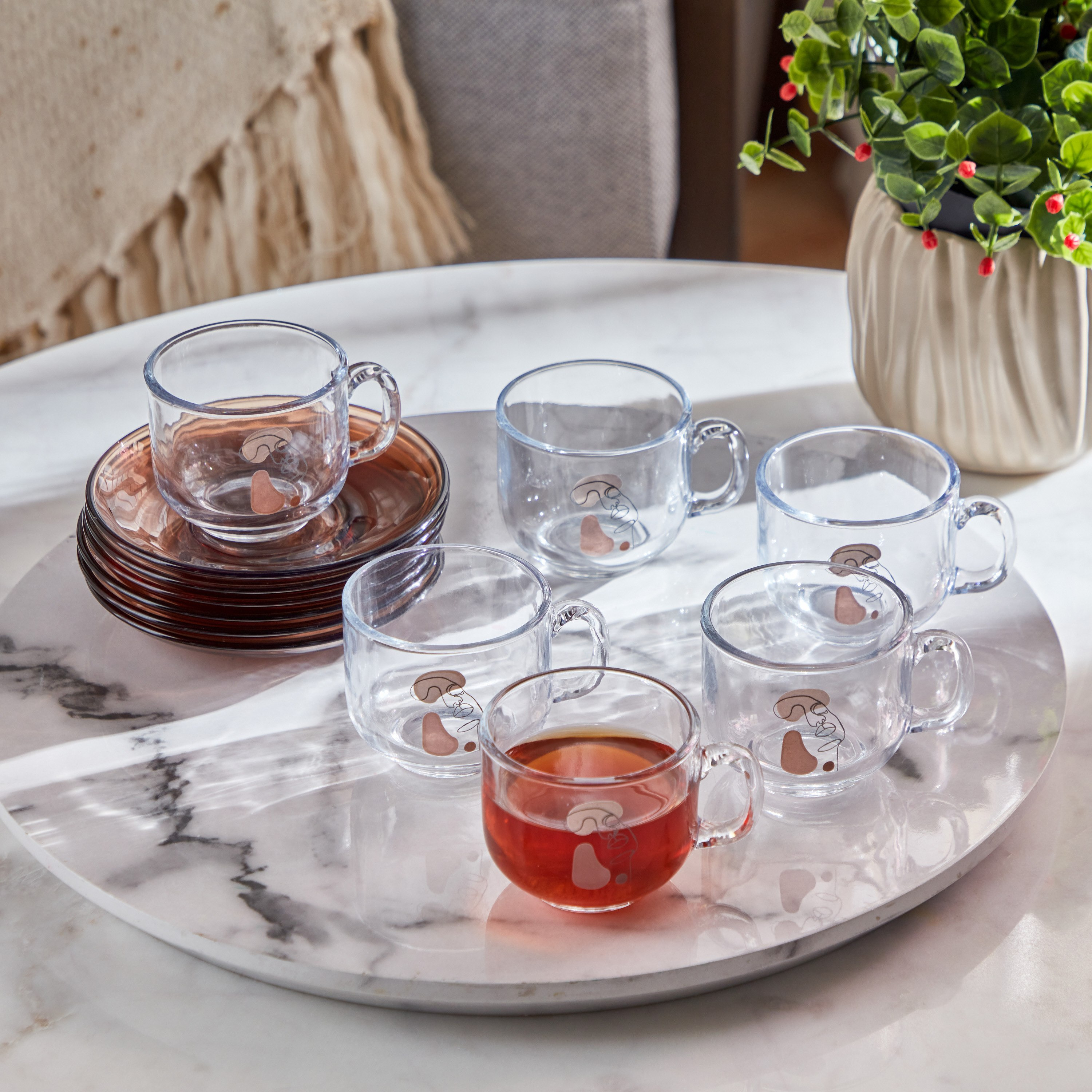 Buy Artsy 6-Piece Cup and Saucer Set - 120 ml Online in UAE | Homebox