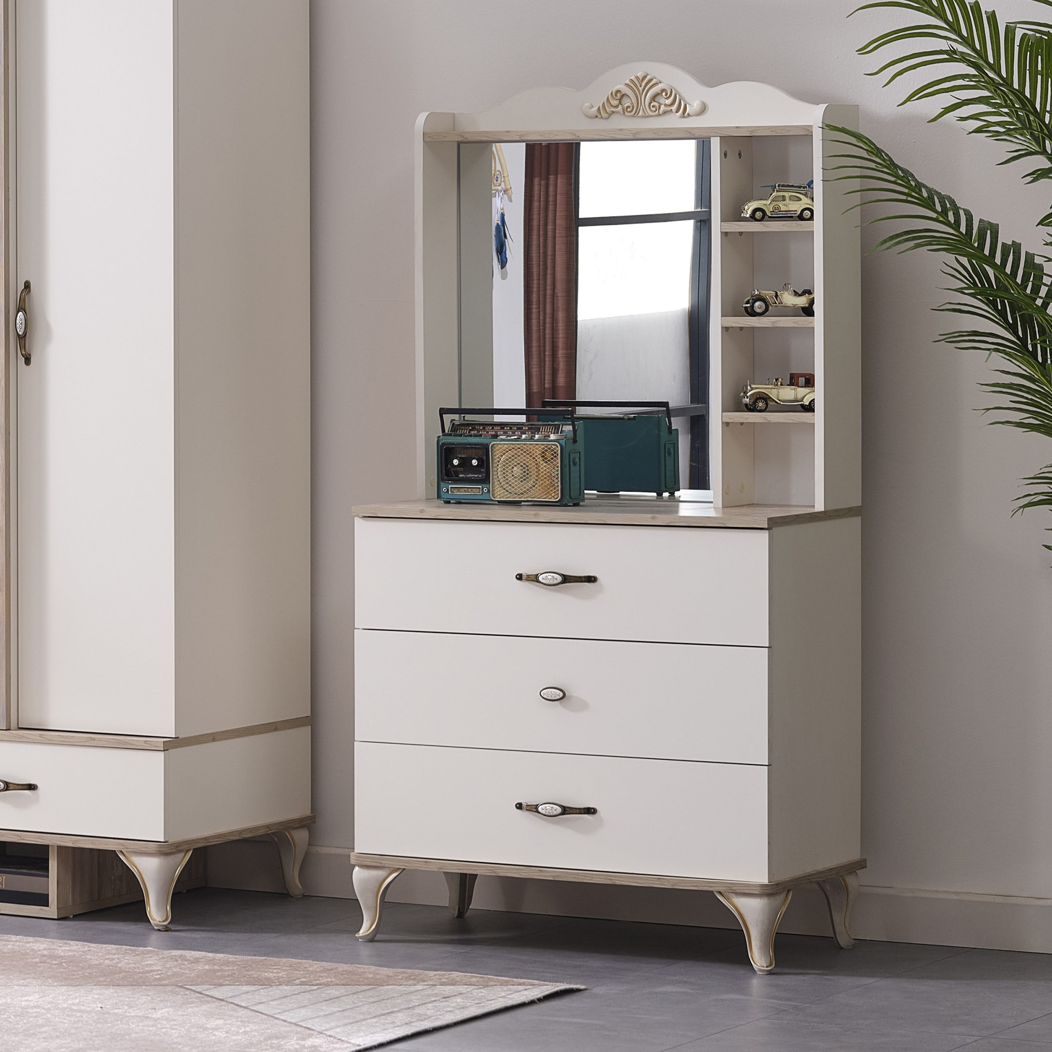 Buy Meadow 3 Drawer Dresser With Mirror Storage and Shelves Online in UAE Homebox