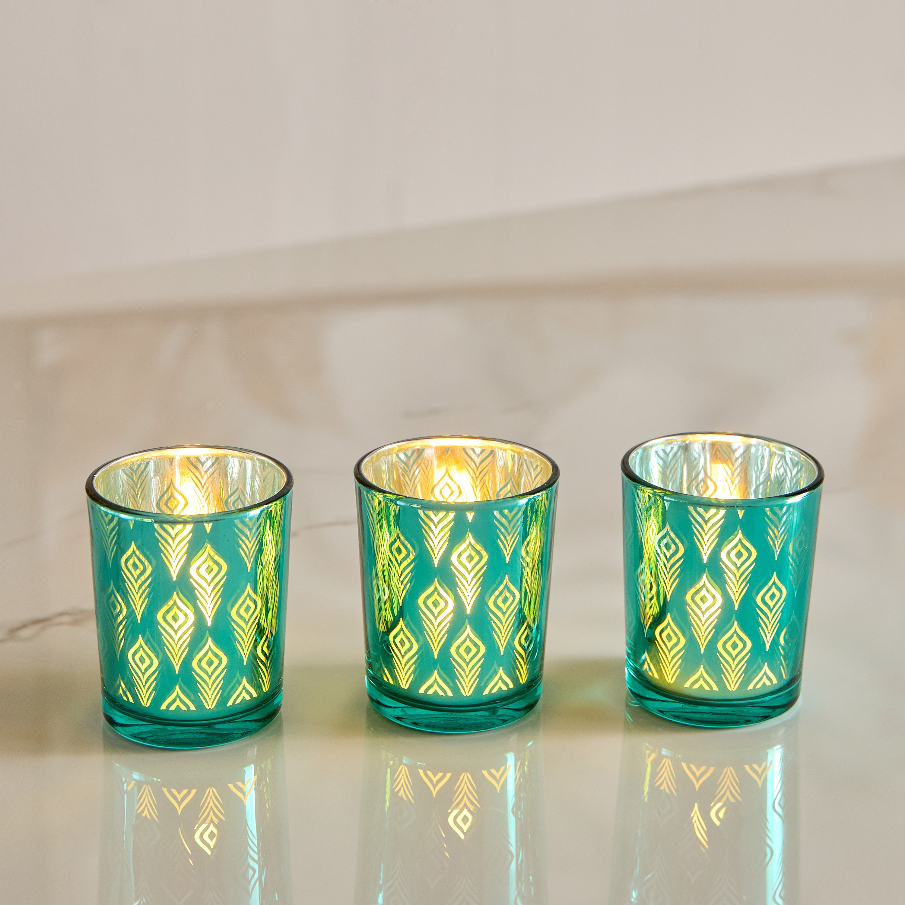Buy Ruse 3-Piece Glass Peacock Cutwork Candleholder Set - 5.5x5.5x 6.7 ...