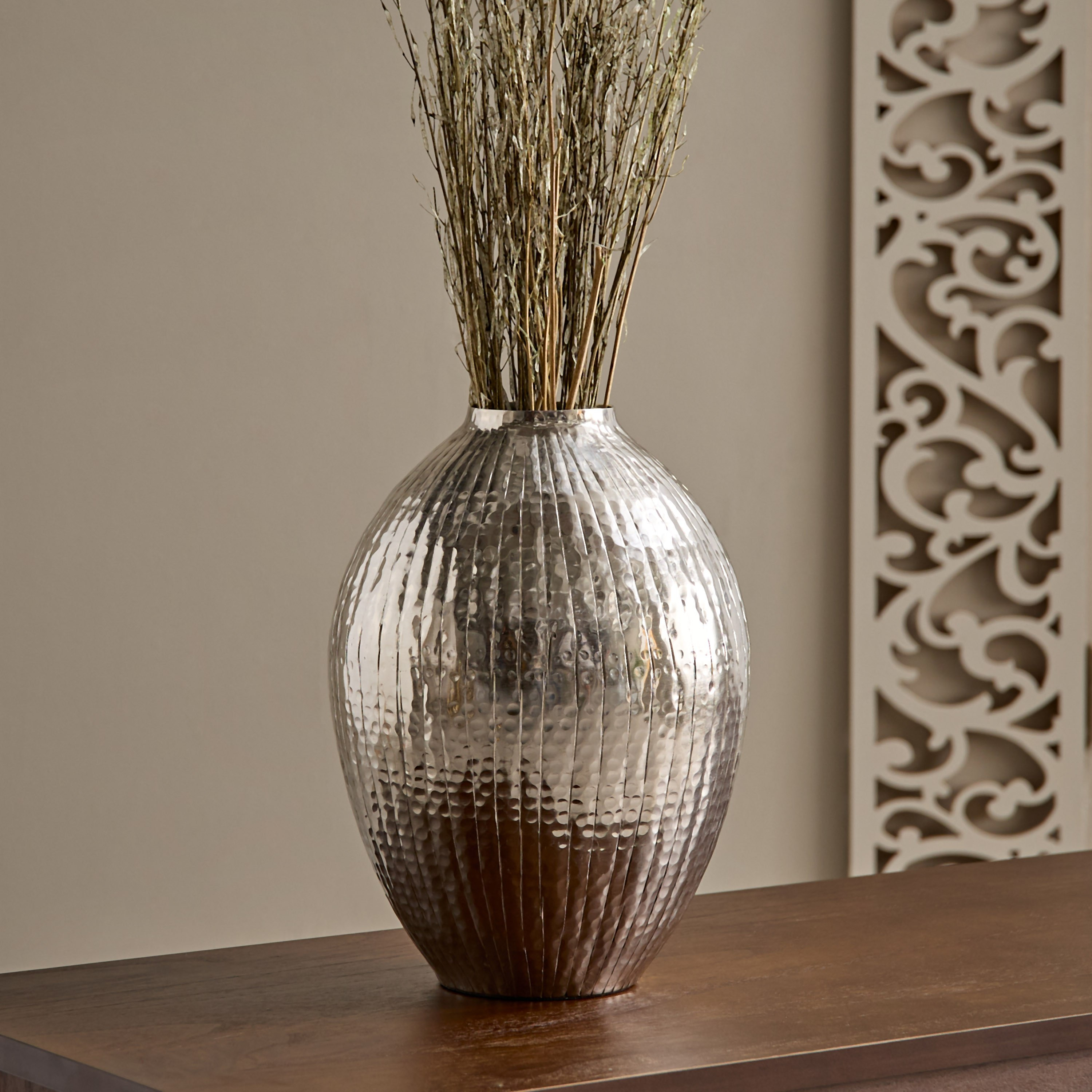Buy Arizona Aluminium Sparkle Ribbed Spindle Vase - 21.5x21.9x29 cm ...