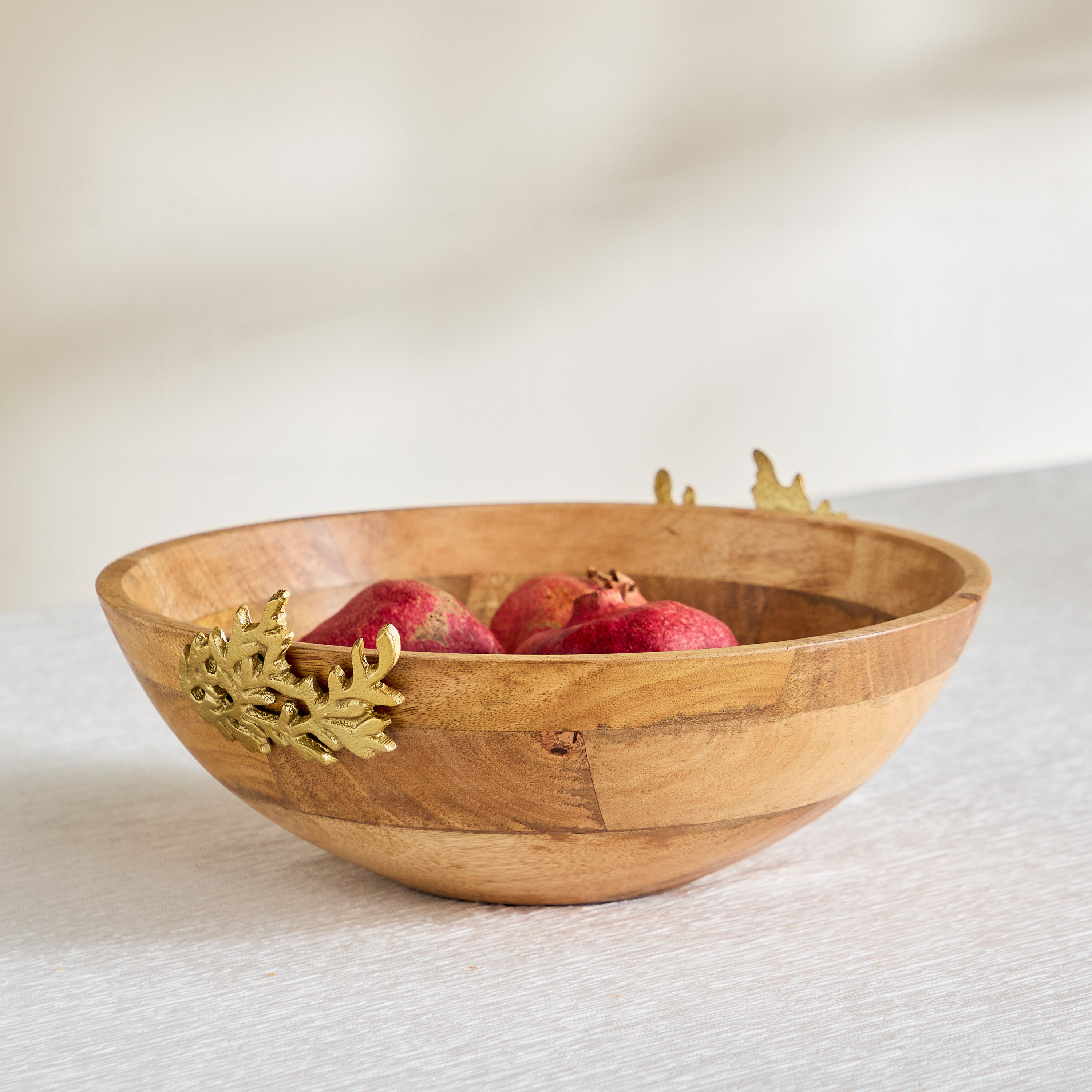 Buy Nordic Wooden Bowl with Fern Leaf - 30x30x12 cm Online in UAE | Homebox