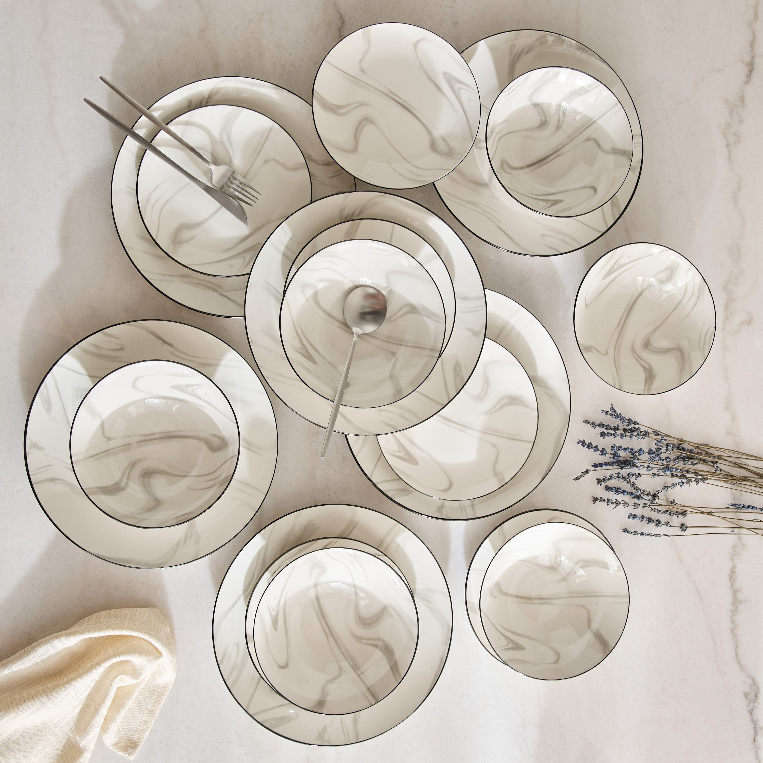 Buy Atlanta 18-Piece Porcelain Marble Dinner Set - Serves 6 Online in ...