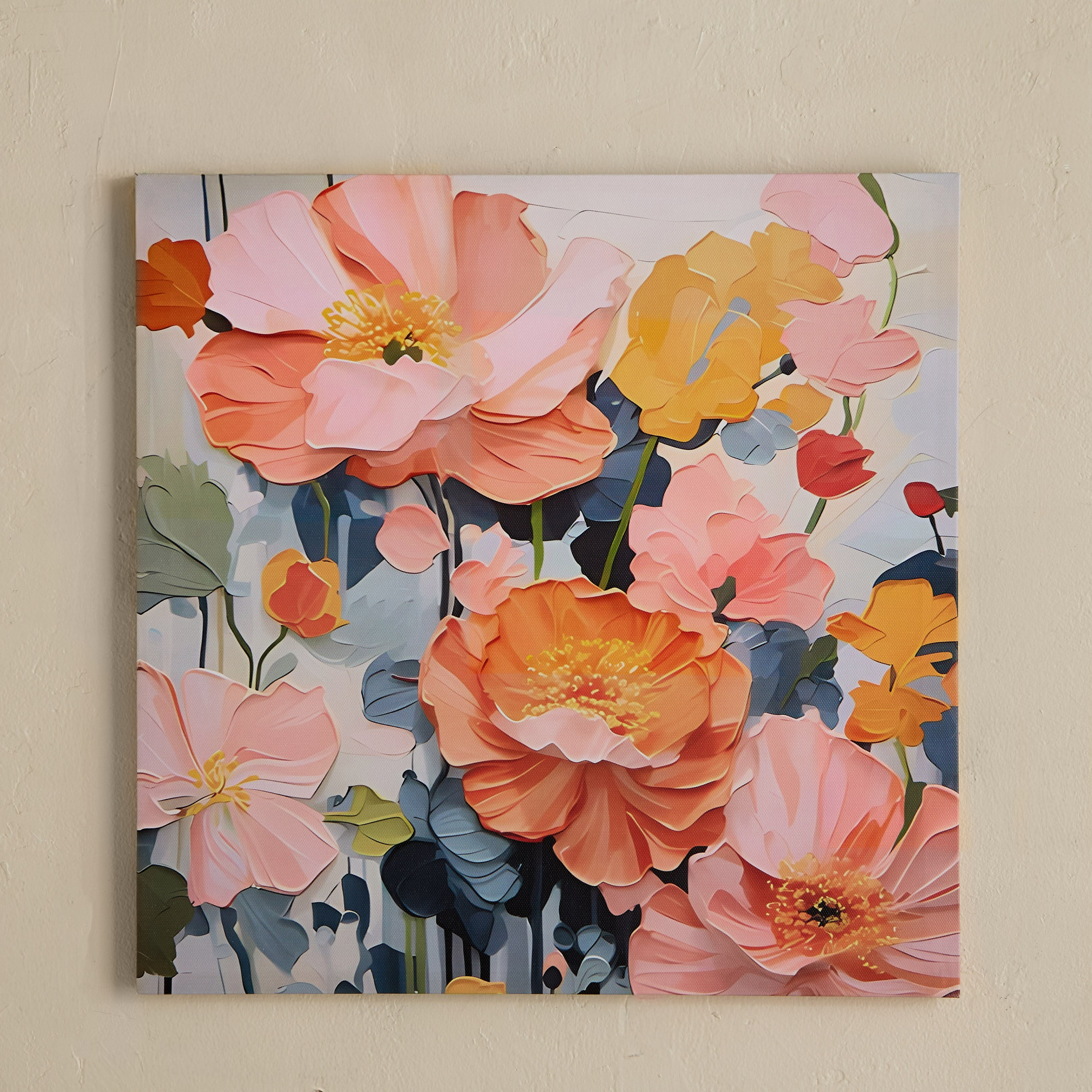 Buy Elmer Onyx Canvas Printed Peony Flowers Framed Picture - 40x40x1.8 ...
