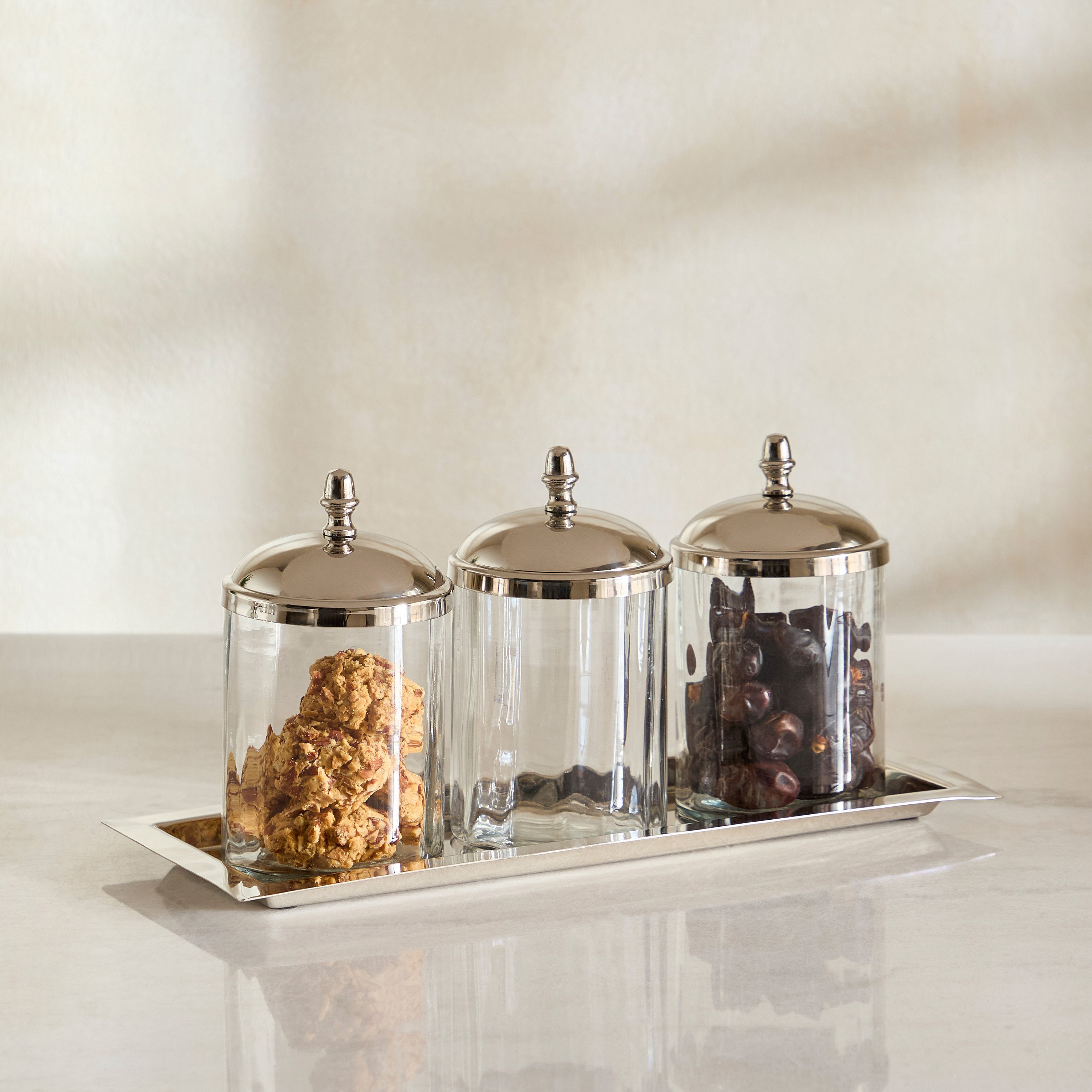Buy Oriental 3-Piece Glass Jar Set with Tray - 30x12x14 cm Online in ...