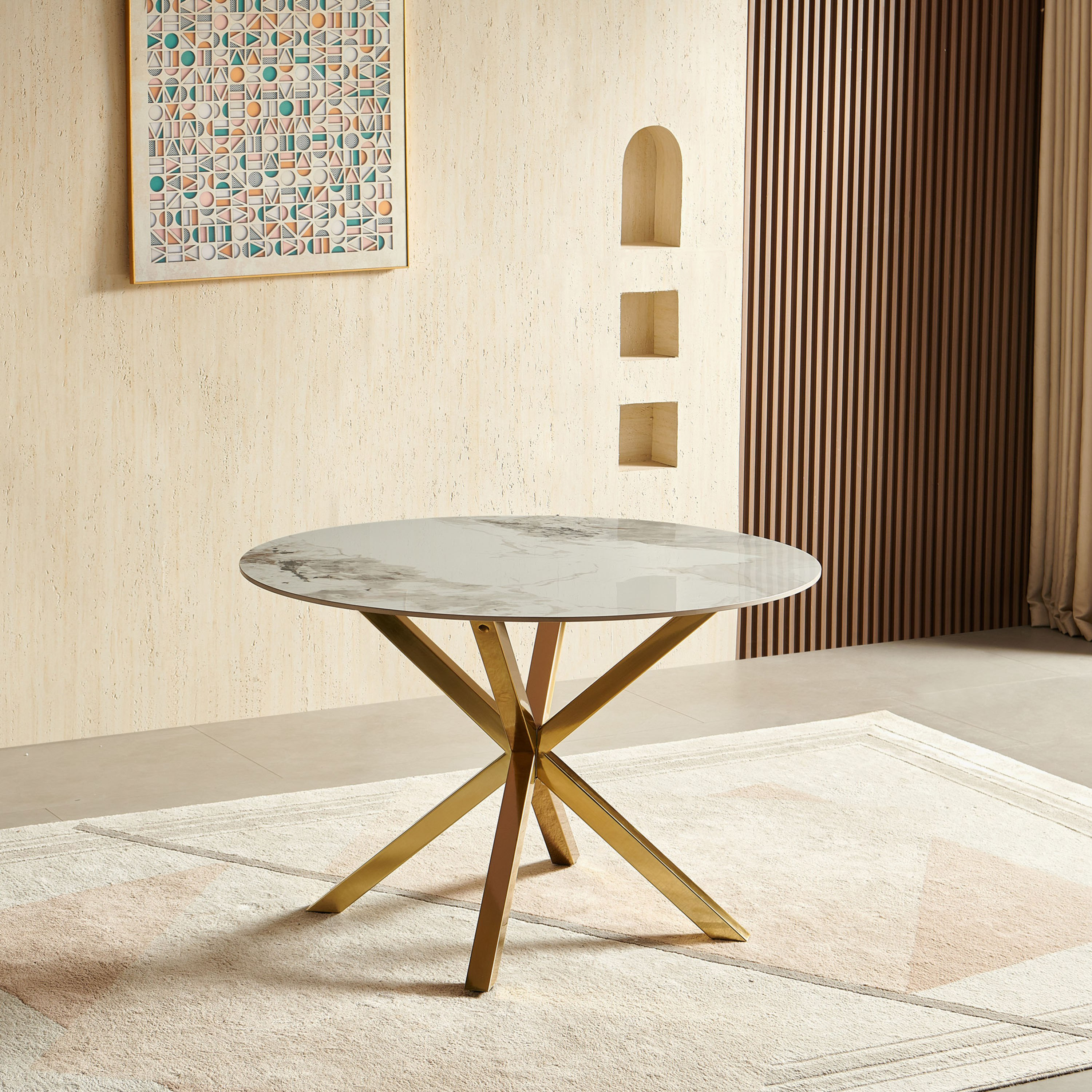 Buy Welwick 4-Seater Round Sintered Stone Top Dining Table Online in ...