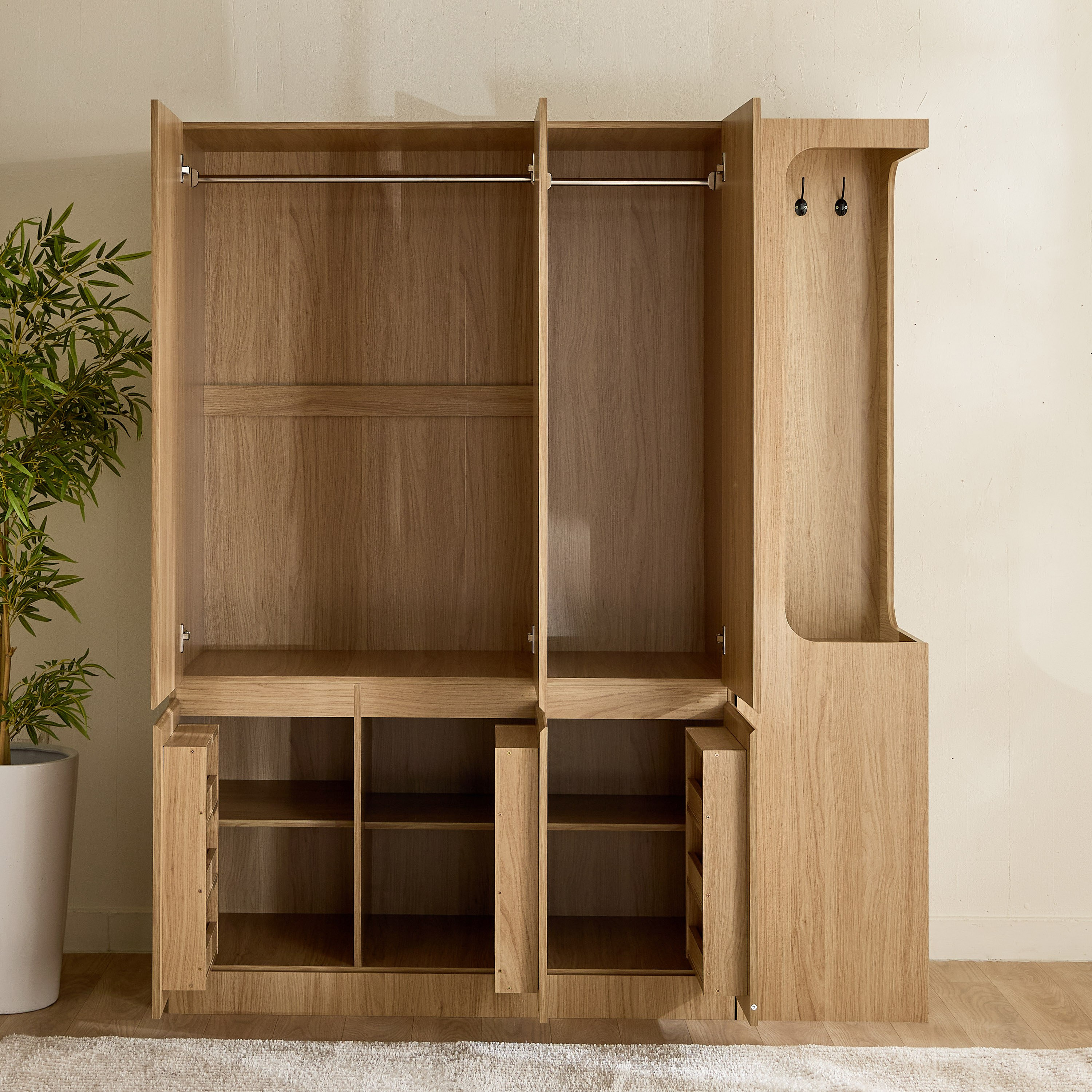Buy Movo Compacto 3-Door 3-Drawer Wardrobe with Hangers and Mirror ...