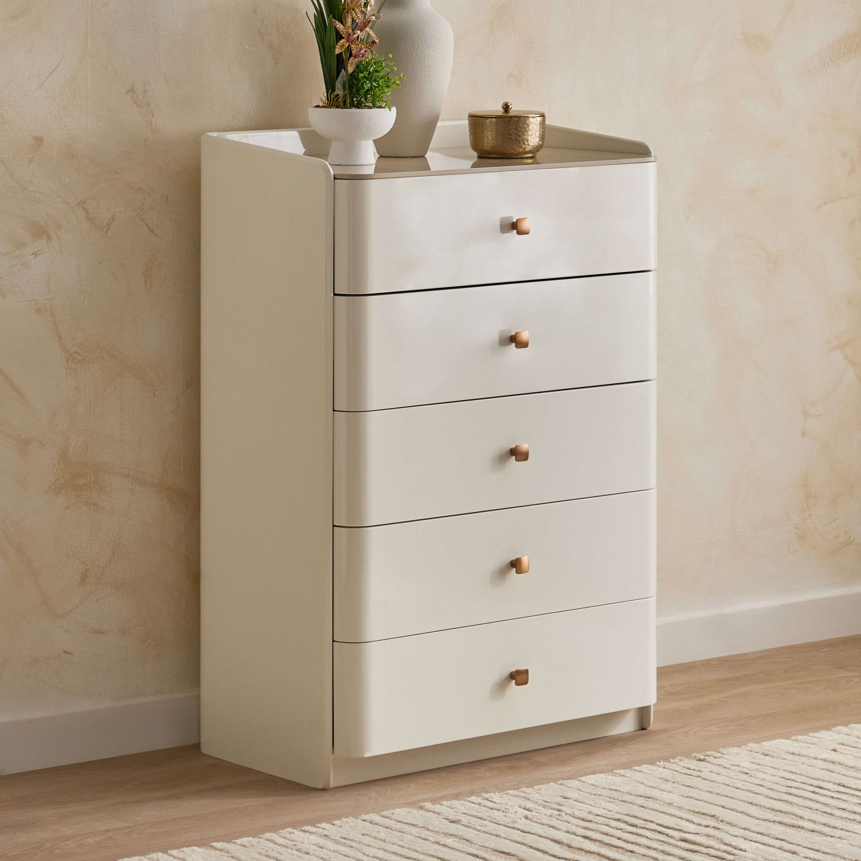 Buy Umbria Chester High Gloss Sintered Stone Top Chest Of 5 Drawers ...