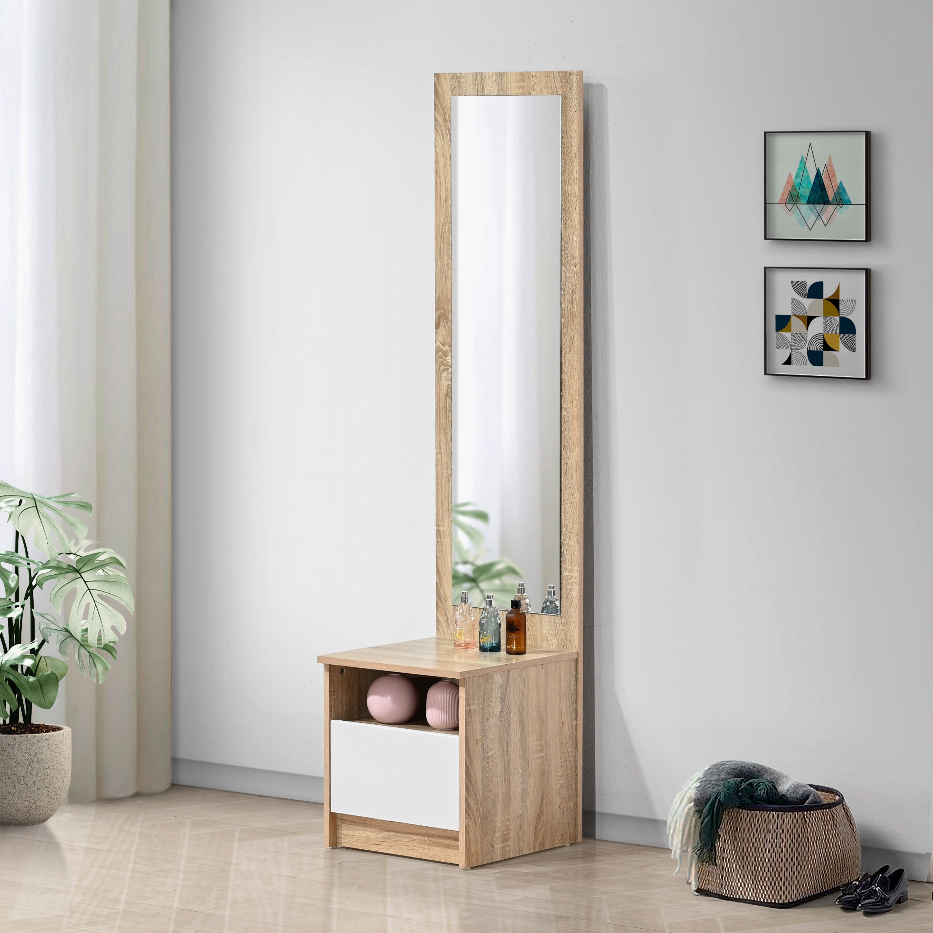 Buy Movo Alford 1-Drawer Dressing Table with Mirror and Open Shelf ...