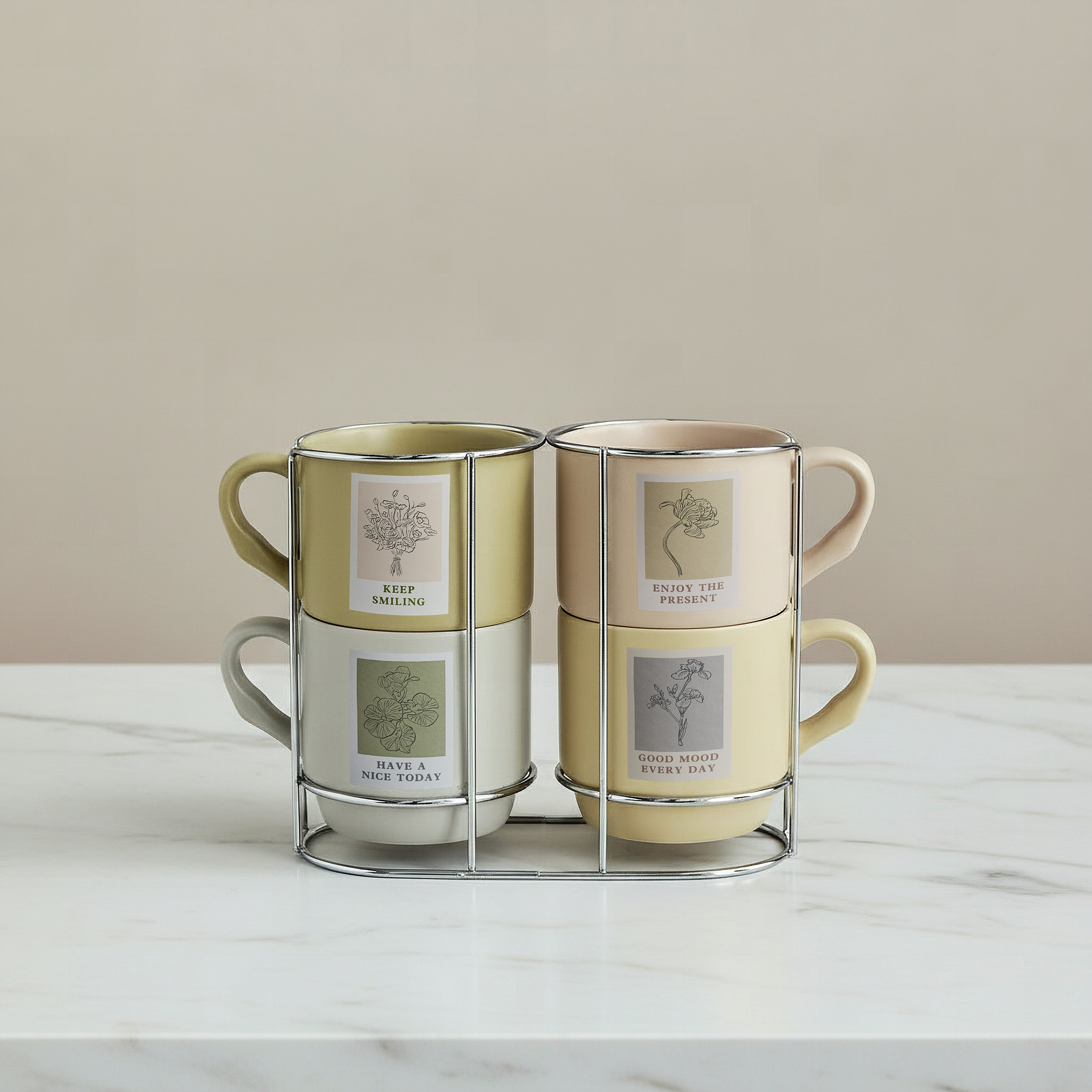 Buy Hannah Flower 4-Piece Mug Set with Stand - 250 ml Online in KSA ...